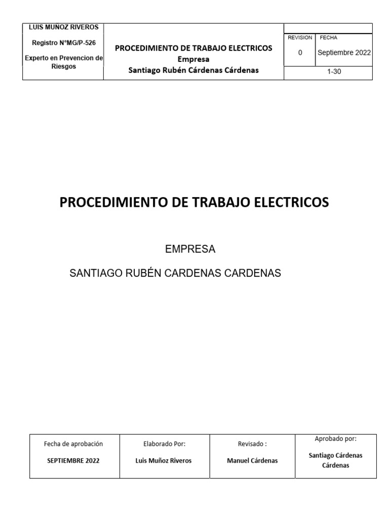 Procedimiento Trabajos Electricos SRCC | PDF Procedimiento Trabajos Electricos SRCC | PDF