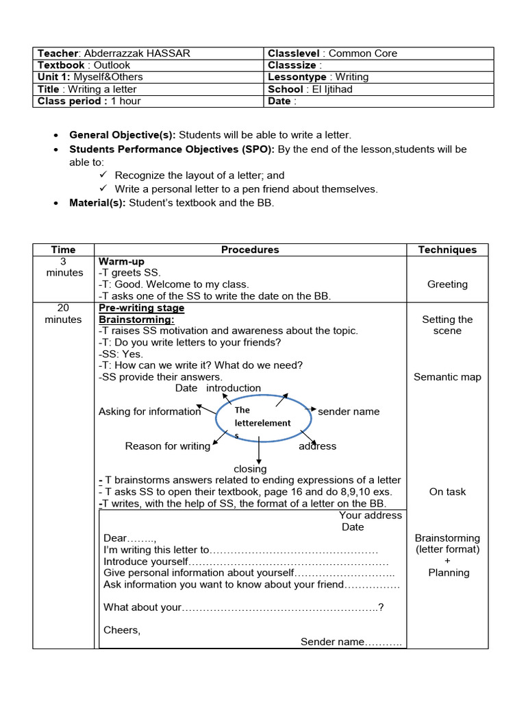 Unit 1 Writing Lesson Plan C.C | PDF