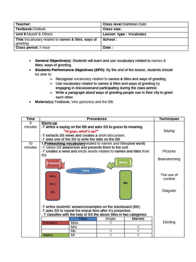 UNit 1, VOC Lesson Plan C.C | PDF