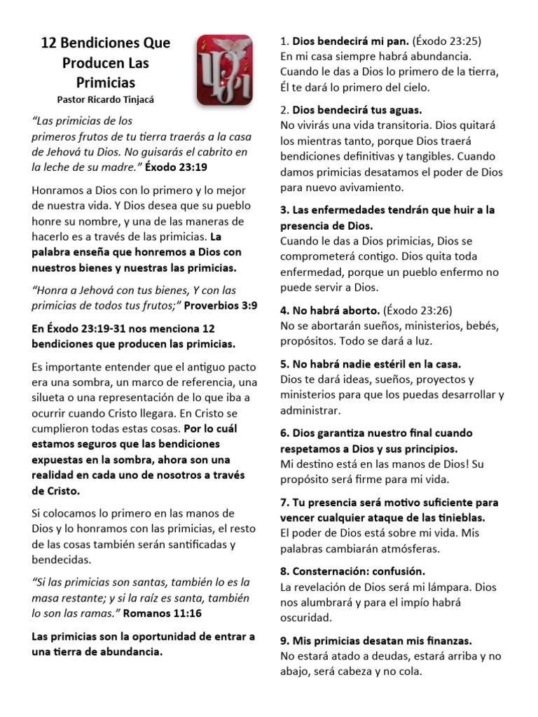12 Bendiciones de las Primicias | PDF | Religión y espiritualidad
