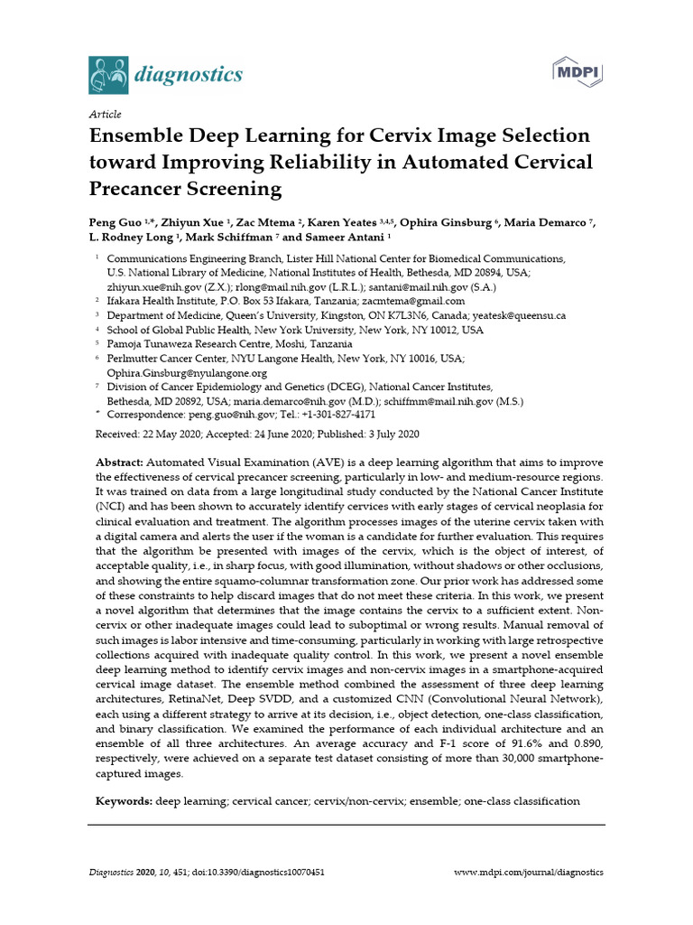 Ensemble Deep Learning For Cervix Image Selection | PDF | Sensitivity And Specificity | Deep ...