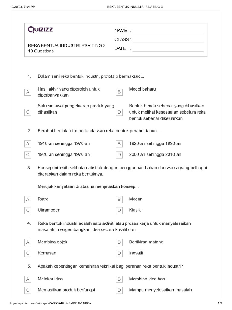 10 Questions: Name: Class: Date | PDF