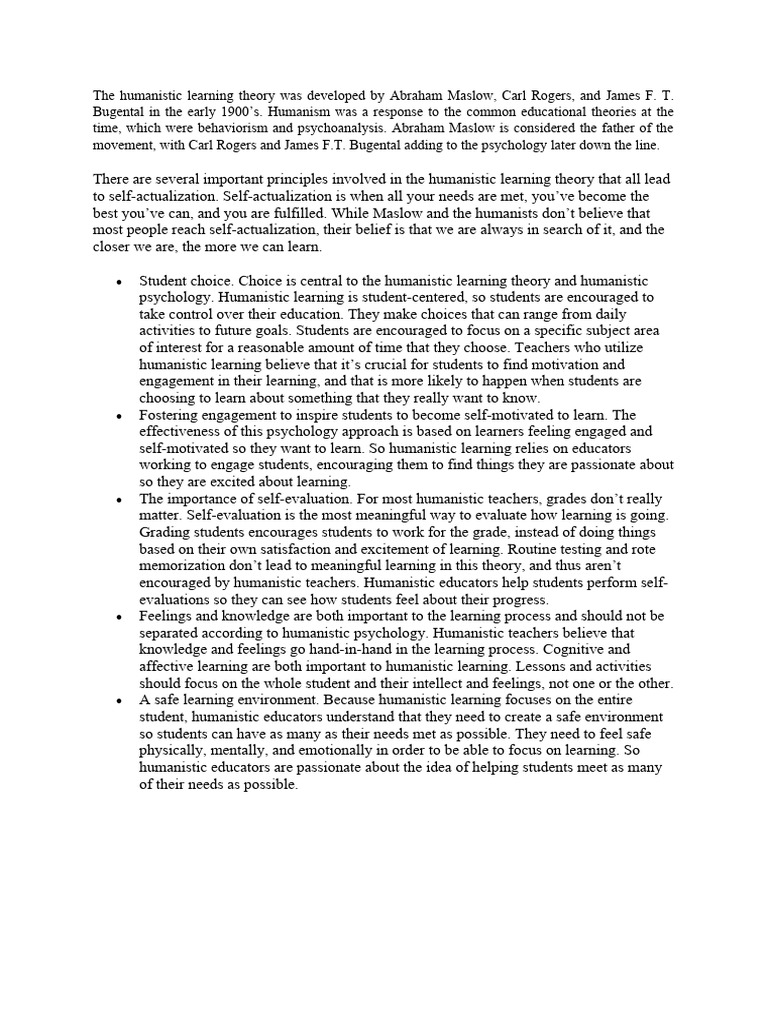 Understanding Humanistic Learning Theory | PDF | Humanistic Psychology ...