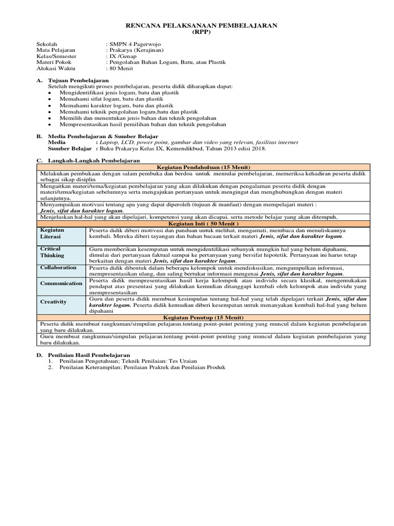 RPP Kerajinan Rekayasa Genap | PDF