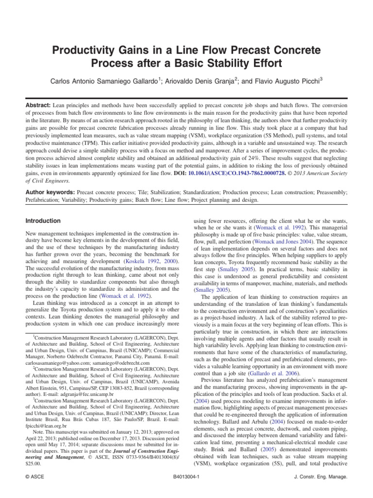 Productivity Gains in A Line Flow Precast Concrete Process After A Basic Stability Effort | PDF ...