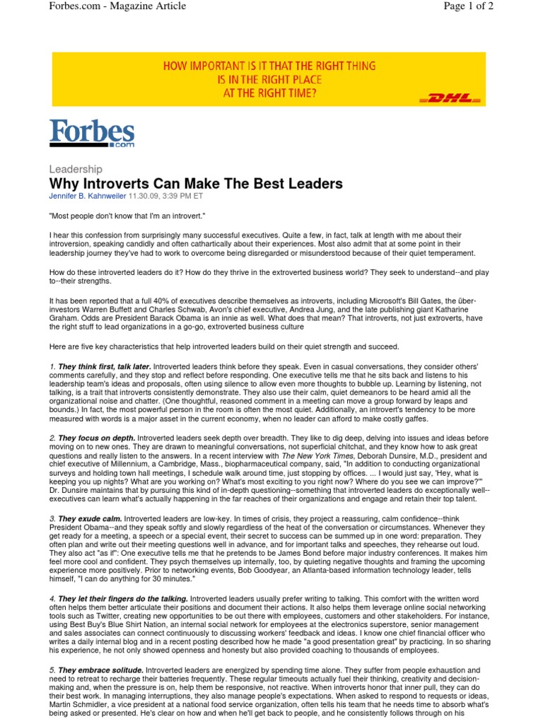 Introvert Leader | PDF | Extraversion And Introversion | Leadership