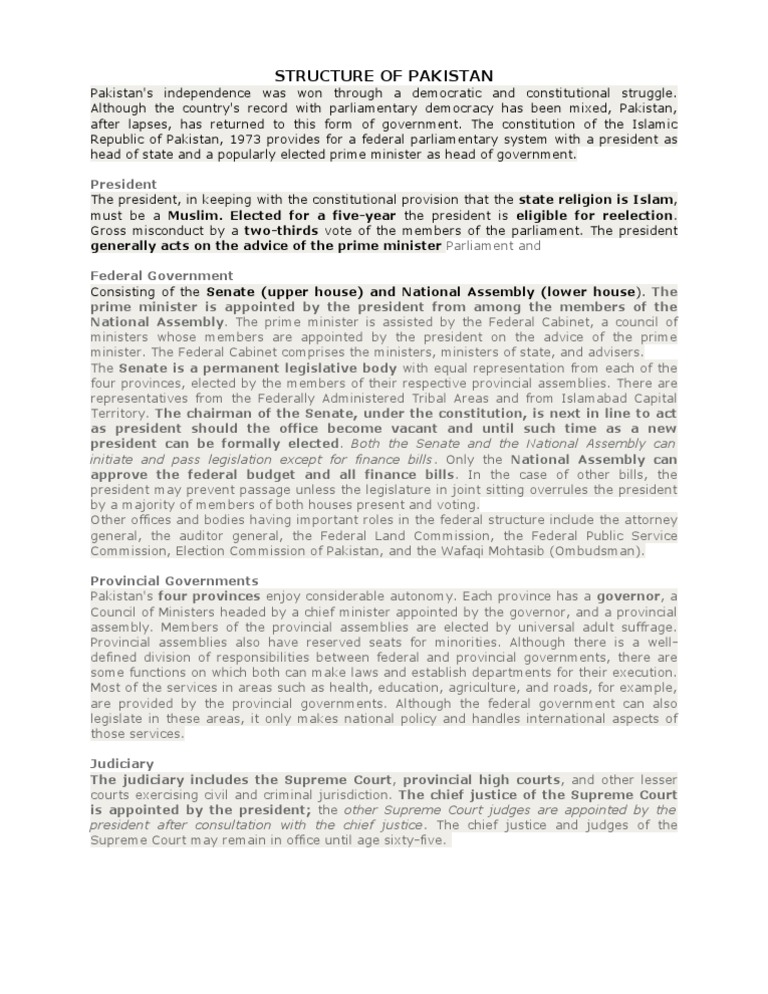 Structure of Pakistan | PDF | Member Of Parliament | Prime Minister