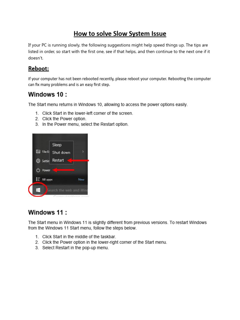 How To Solve Slow System Issue | PDF | Plug In (Computing) | Microsoft ...