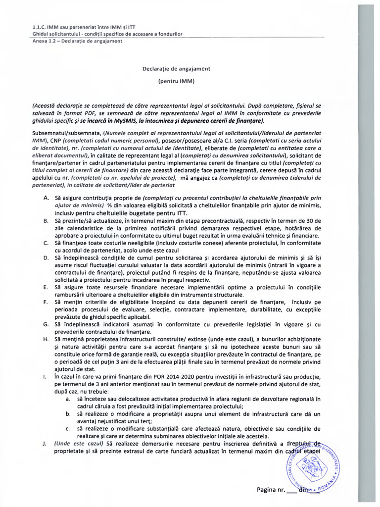 Anexa 1.2 Declaratie de Angajament | PDF