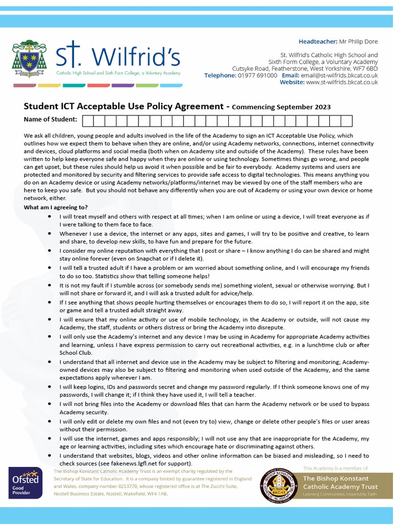 ICT AUP Form | PDF | World Wide Web | Internet & Web