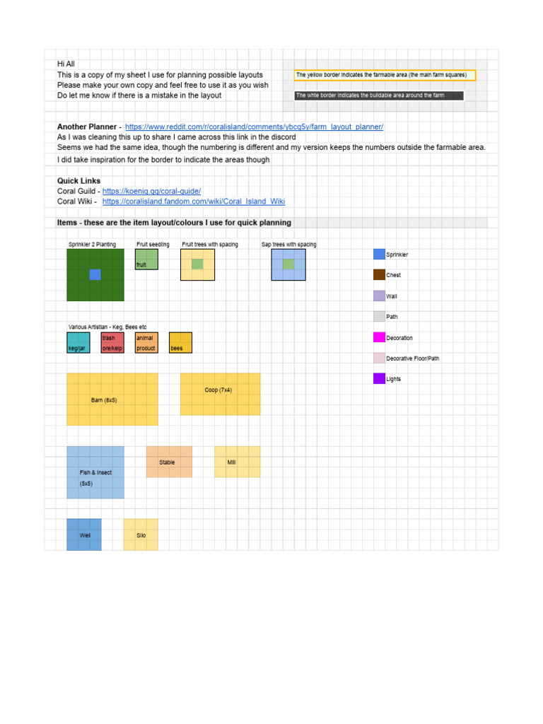 Coral Island Farm Layout Planner | PDF