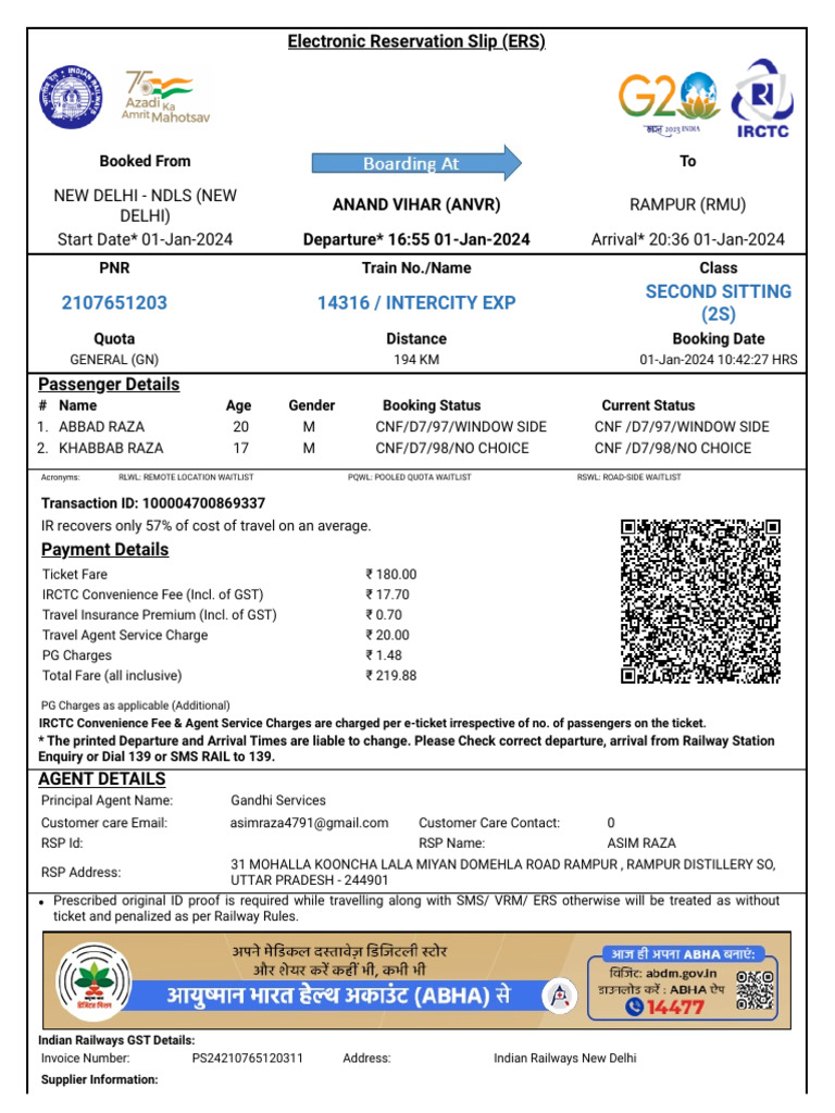 Intercity Exp Second Sitting (2S) | PDF