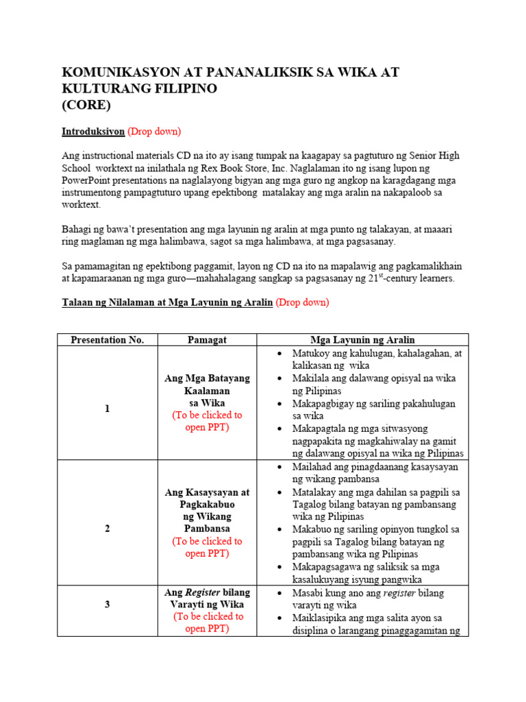 Komunikasyon at Pananaliksik Sa Wika at Kulturang Filipino | PDF