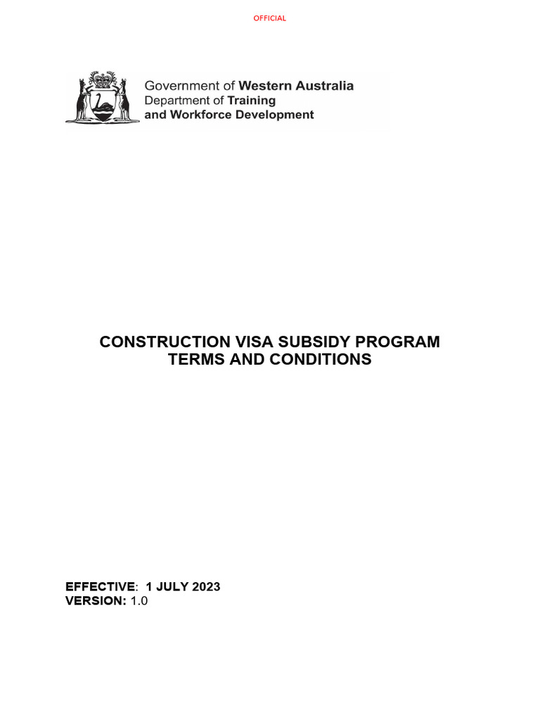 Construction Visa Subsidy Program Terms and Conditions Version 1.0 ...
