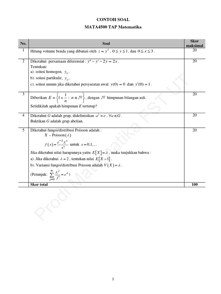 Contoh Soal Matematika MATA4500 TAP | PDF | Metode & Bahan Ajar