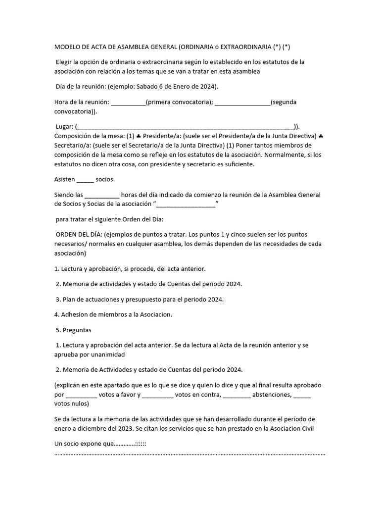 MODELO DE ACTA DE ASAMBLEA GENERAL | PDF | Gobierno