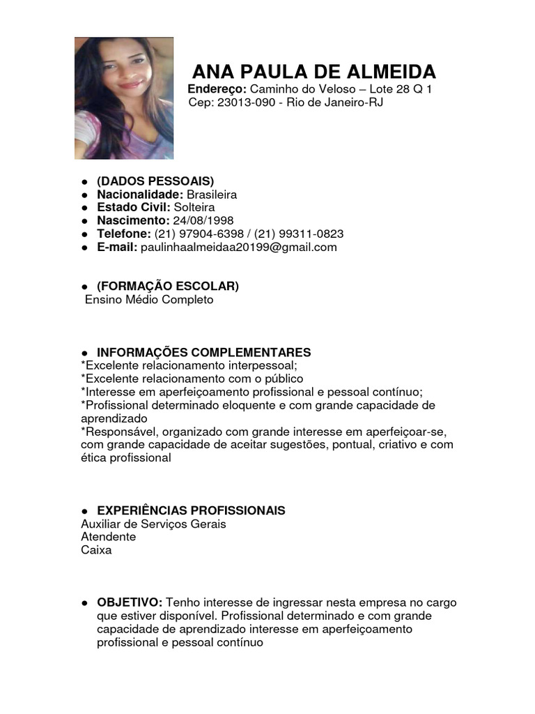 Currículo - Ana Paula-1 | PDF | Carreira e Crescimento | Ciências Sociais