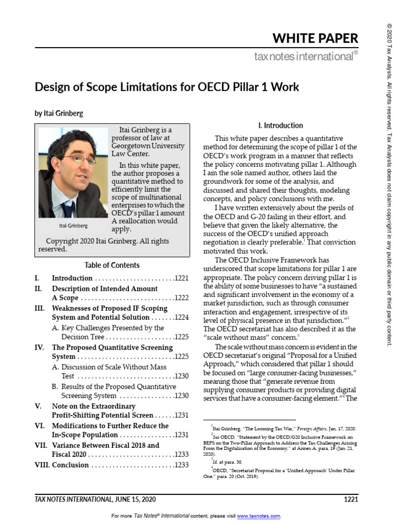 Design of Scope Limitations For OECD Pilar 1 Work Itai Grinberg | PDF