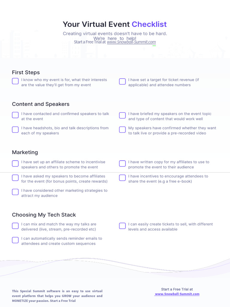 SNOWBALL Summit Virtual Event Checklist | PDF