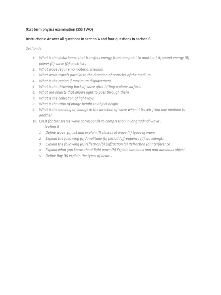 1st Term Physics Examination (Sss Two) | PDF | Teaching Methods & Materials | Science & Mathematics