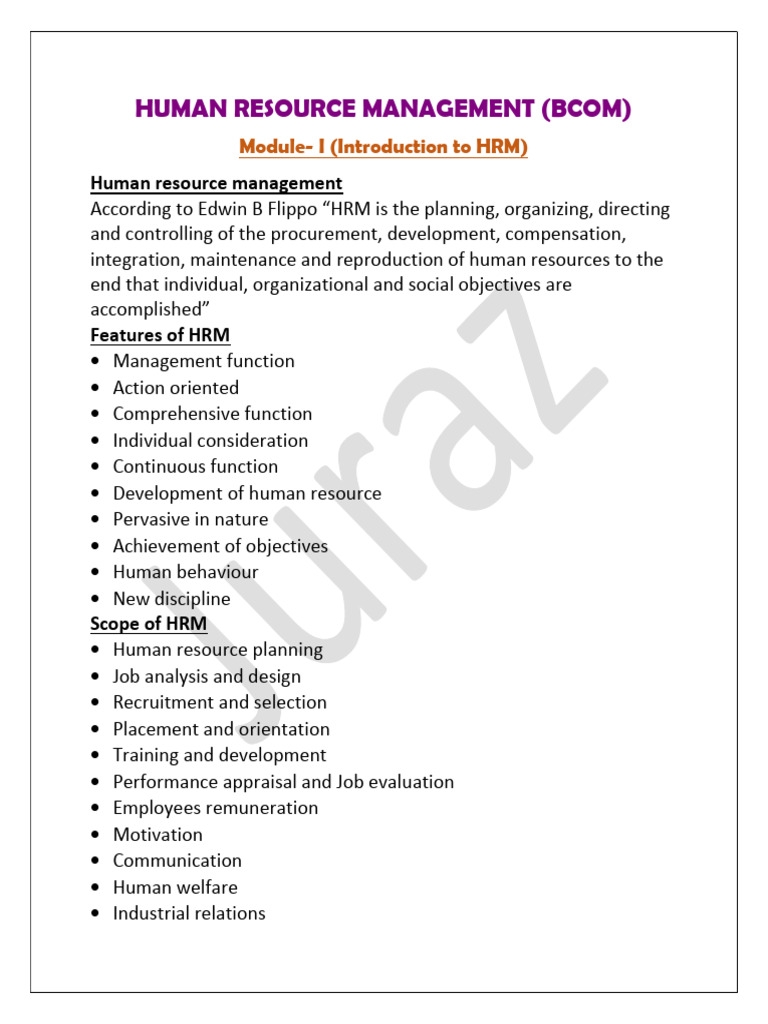 Human Resource Management - Module I (BCOM) | PDF | Human Resource ...