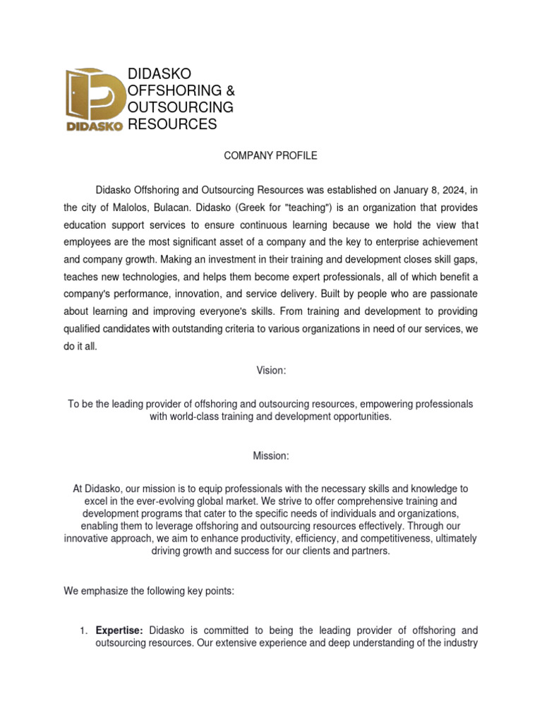 Didasko: Offshoring & Outsourcing Experts | PDF