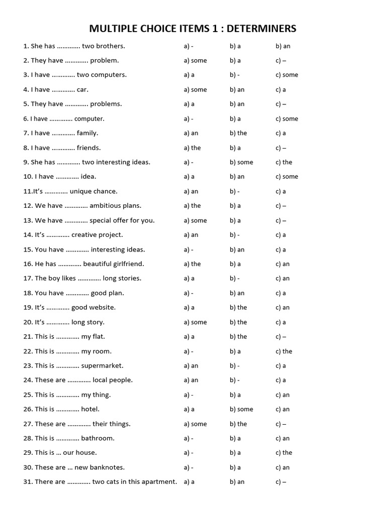 3-3-Multiple Choice Items 1 Determiners | PDF