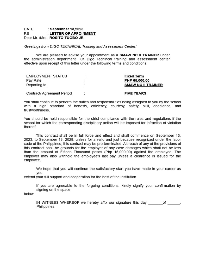 Appointment Letter | PDF