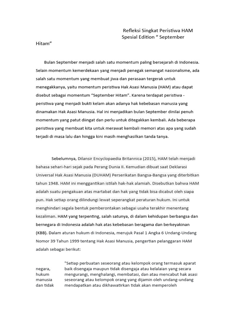 Refleksi Singkat Peristiwa HAM (1) Docx | PDF