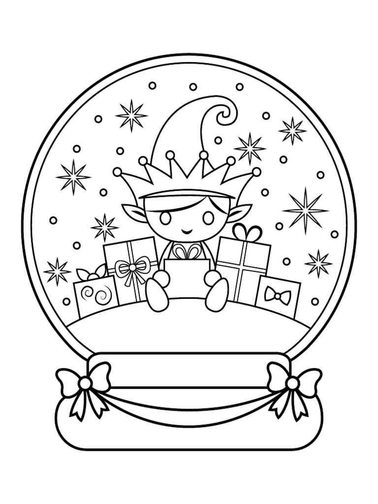 Christmas Elf Snow Globe Coloring Page | PDF
