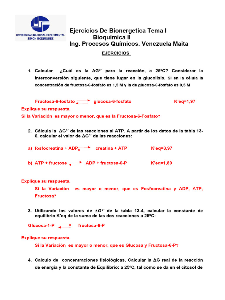 Ejercicios Bioquimica II,, 2023 | PDF