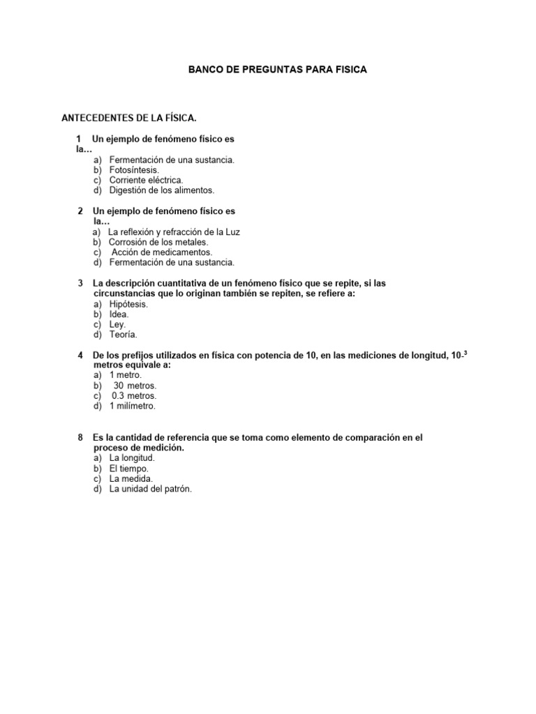 Banco de Preguntas Fisica Terceros | PDF