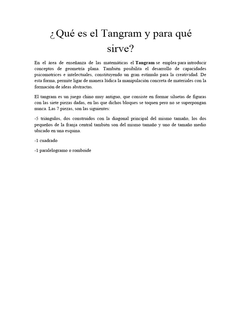 Qué es el Tangram y para qué sirve | PDF