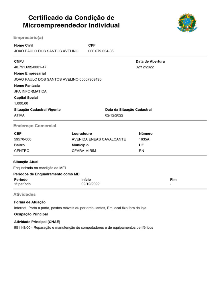 Certificado Mei | PDF