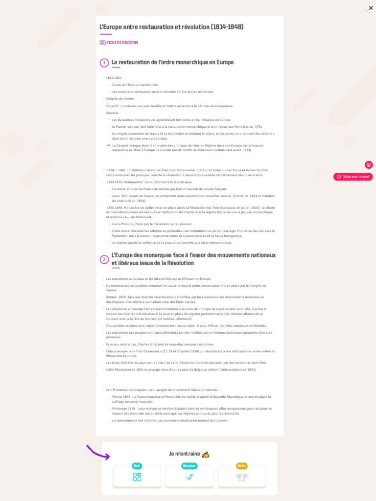 L'Europe Entre Restauration Et Révolution (1814-1848) - Fiche 1ere | PDF