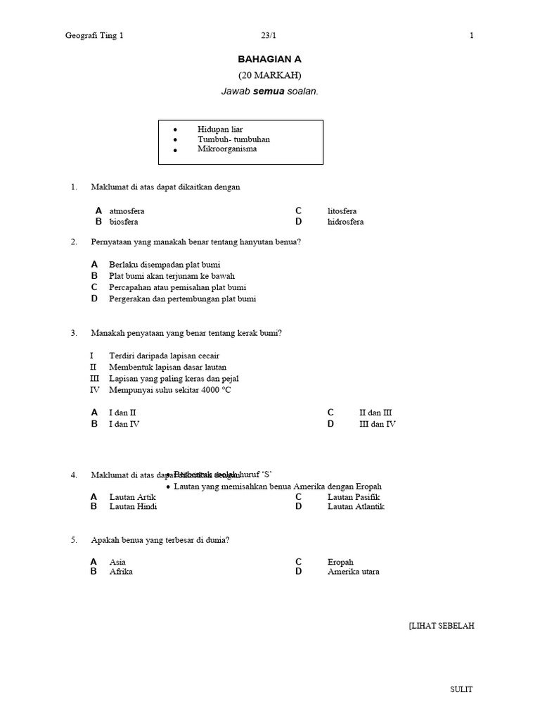 Ujian Topikal Ting 1 2023 | PDF