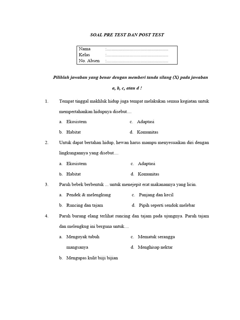 Soal Pre Test Dan Post Test | PDF