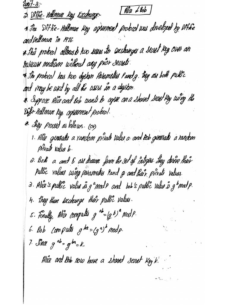 Unit 3 - Diffie Hellman Key Exchange | PDF