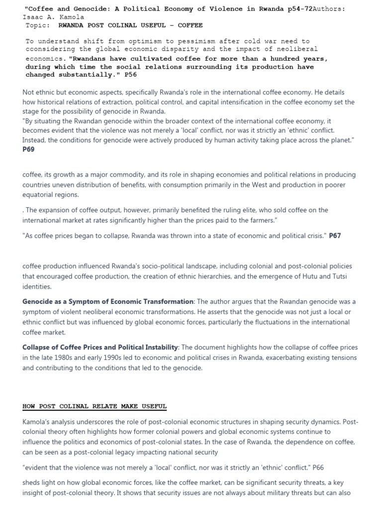 Coffee and Genocide Komala NOTES | PDF