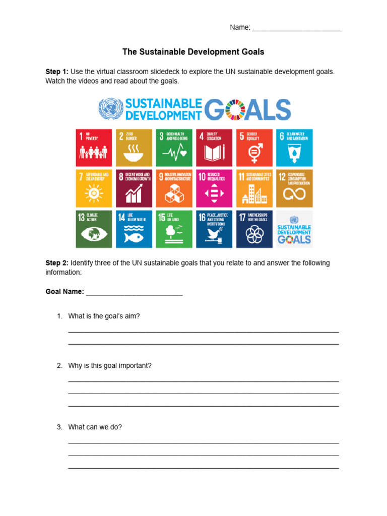 Sustainable Goals Worksheet | PDF | Sustainability