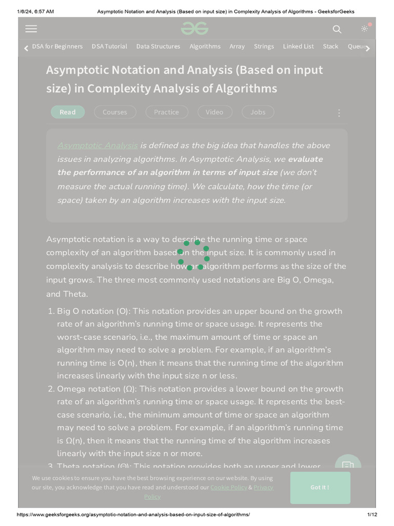 Asymptotic Notation and Analysis (Based on input size) in Complexity Analysis of Algorithms | PDF