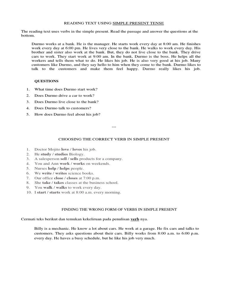 Simple Present Tense Reading Practice | PDF | Language Arts & Discipline