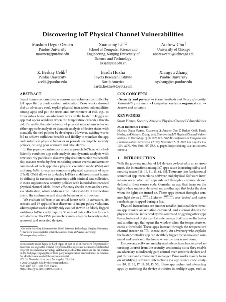 Discovering IoT Physical Channel Vulnerabilities | PDF | Internet Of Things | Mobile App
