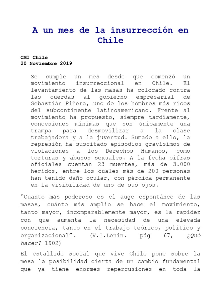 A Un Mes de La Insurrección en Chile | PDF