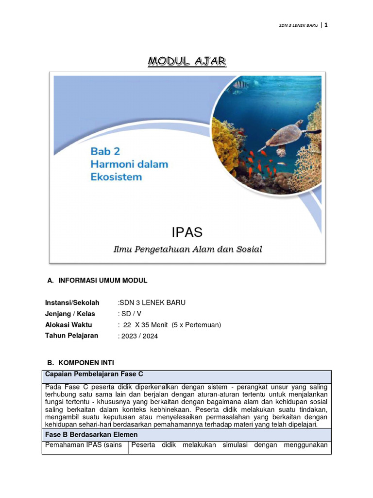 BAB 2 - Modul Ajar IPAS Kls 5 Semester 1 | PDF