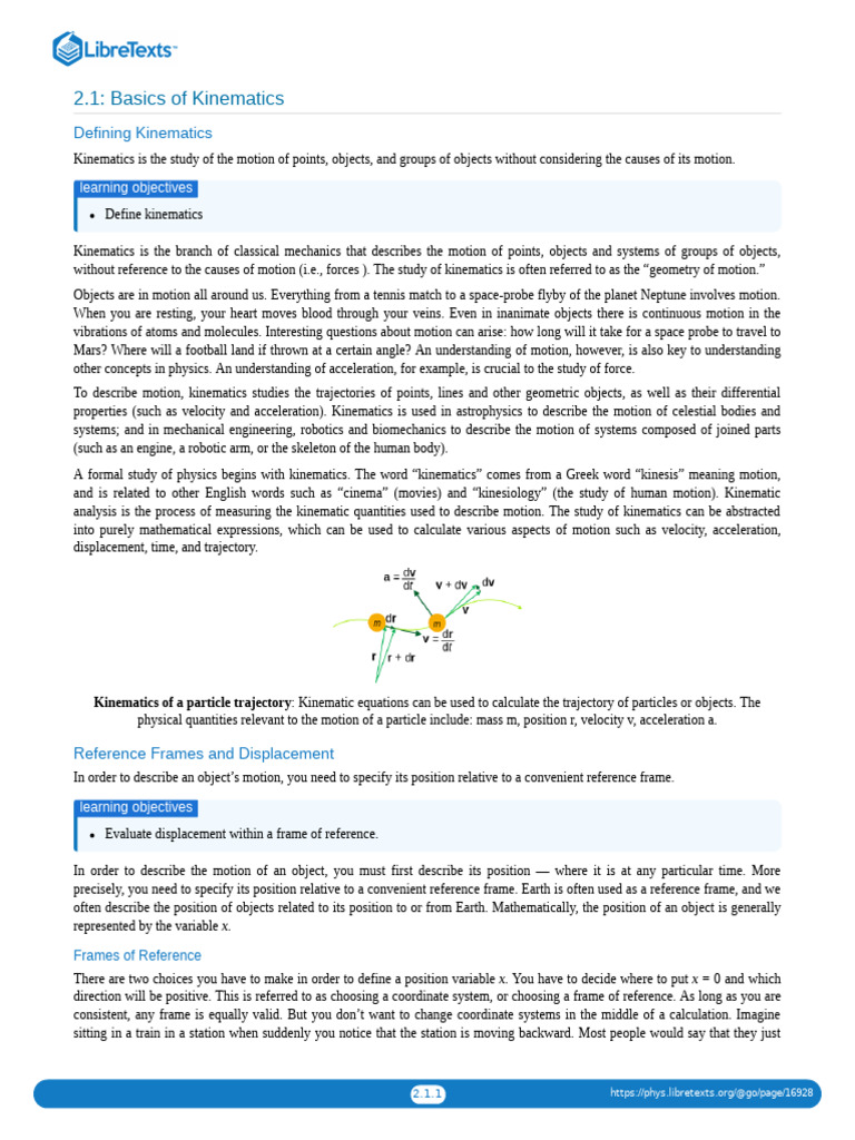 Basics of Kinematics by LumenLearning | PDF