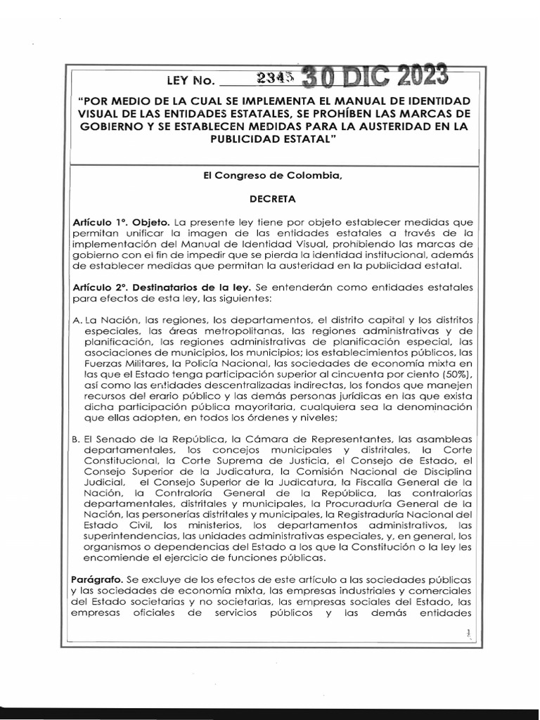 Ley 2345 Del 30 de Diciembre de 2023 | PDF