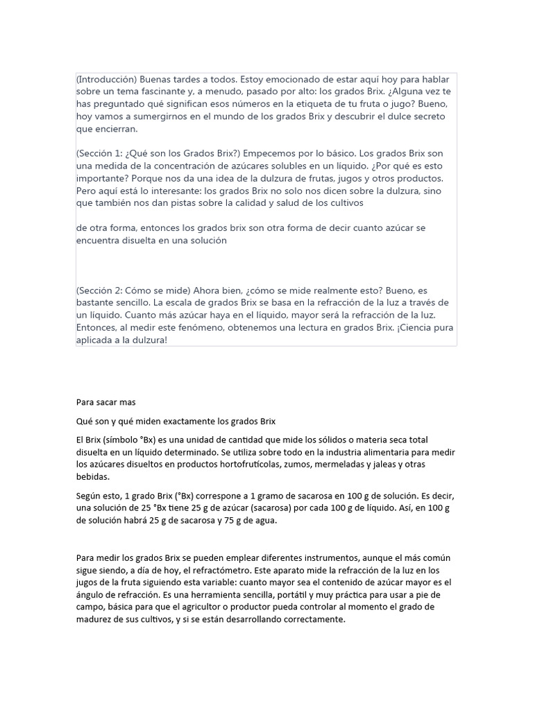 Grados Brix | PDF | Alimentos | Concentración