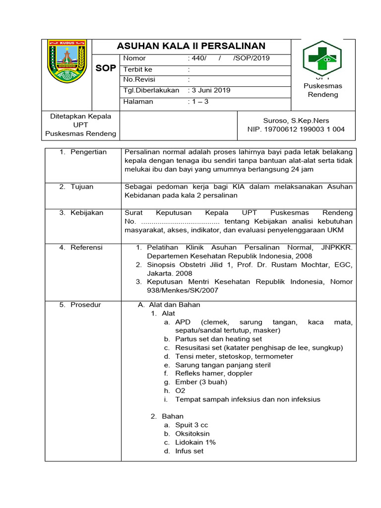 Sop Asuhan Kala II Persalinan | PDF
