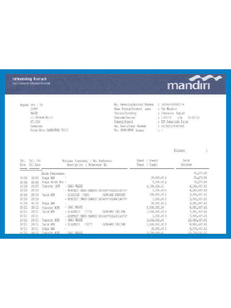 Rekening Koran Mandiri 1 | PDF